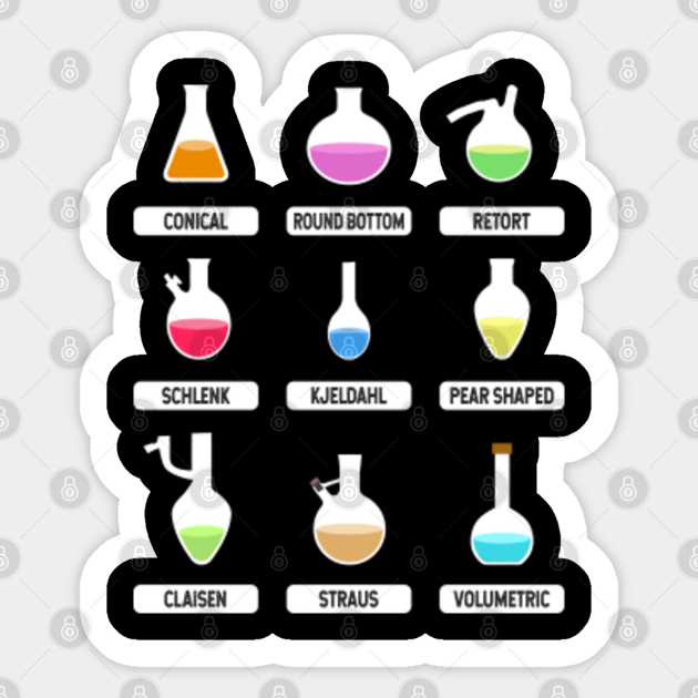 Types Of Chemistry Flasks Education Glassware Inforgraphic Chemistry Sticker Teepublic